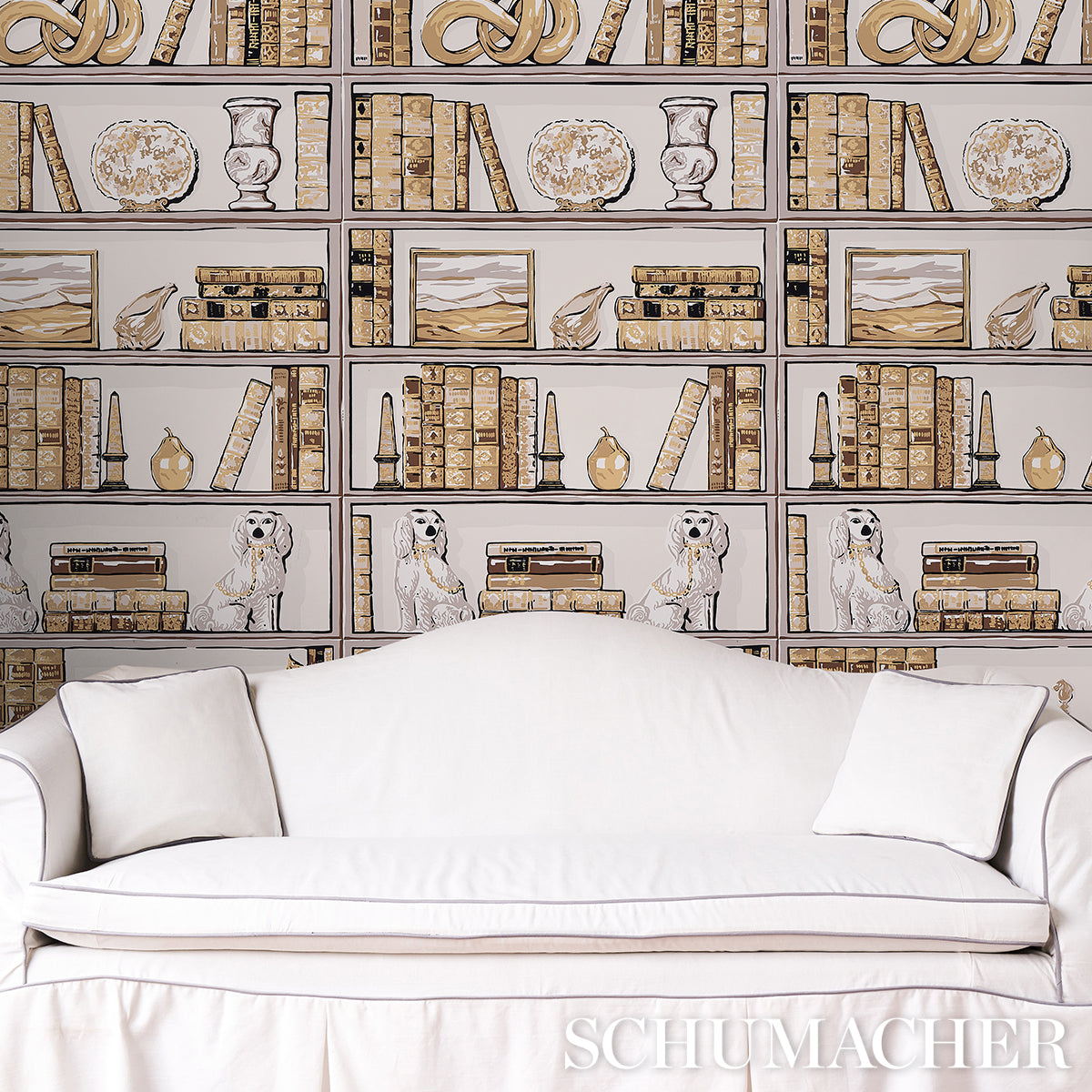 5014731 | Natalie’S Library, Mocha - Schumacher Wallpaper